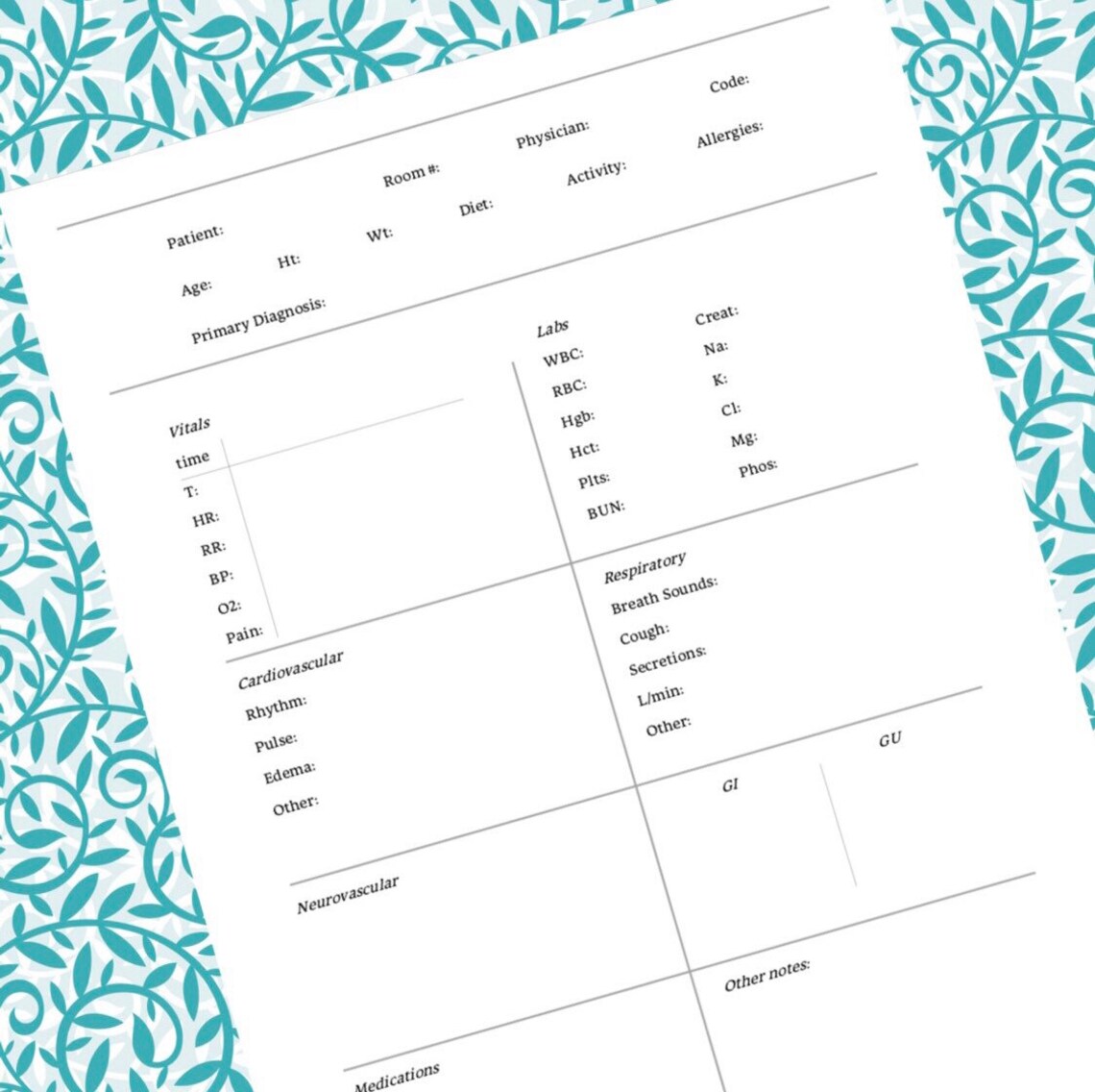 Printable Nurse Report Sheet easy pdf download | Etsy