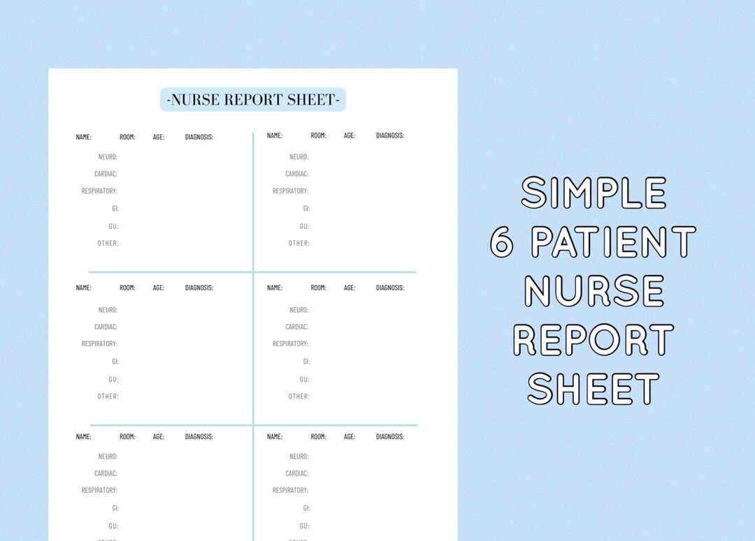 Hoja de informe de enfermería imprimible 6 pacientes Med Surg ...