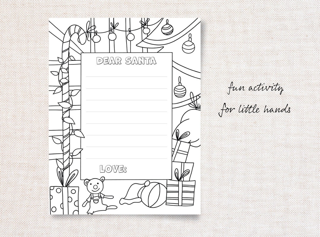 Instant Download Santa Letter Coloring Sheet, Printable Activity for ...