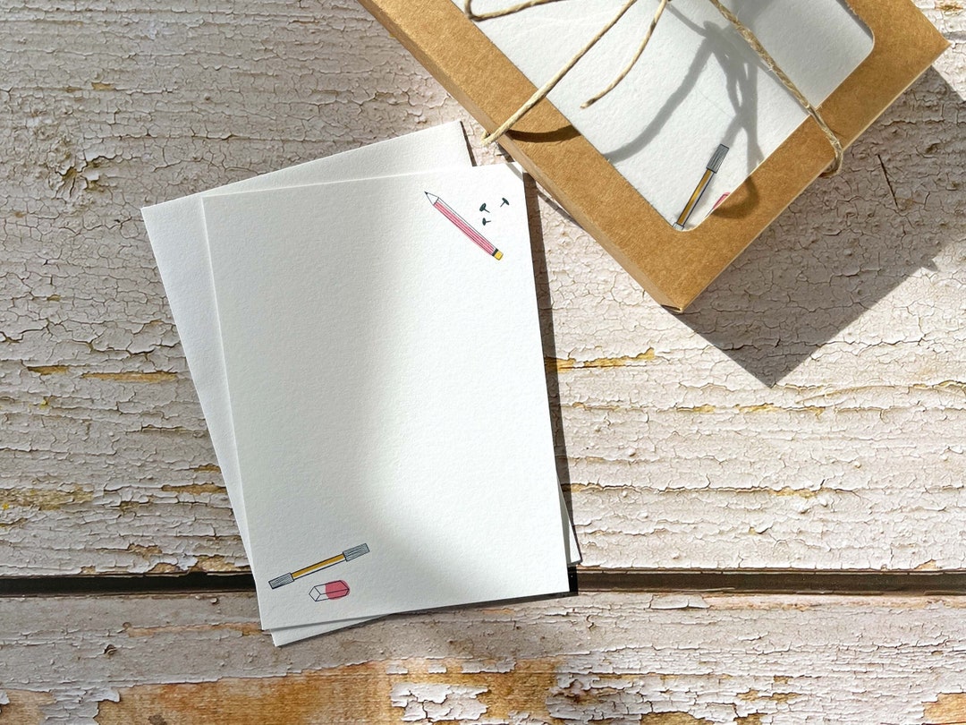 Pencil Illustrated Note Card Set, Note Cards for Kids and Adults, Mess ...