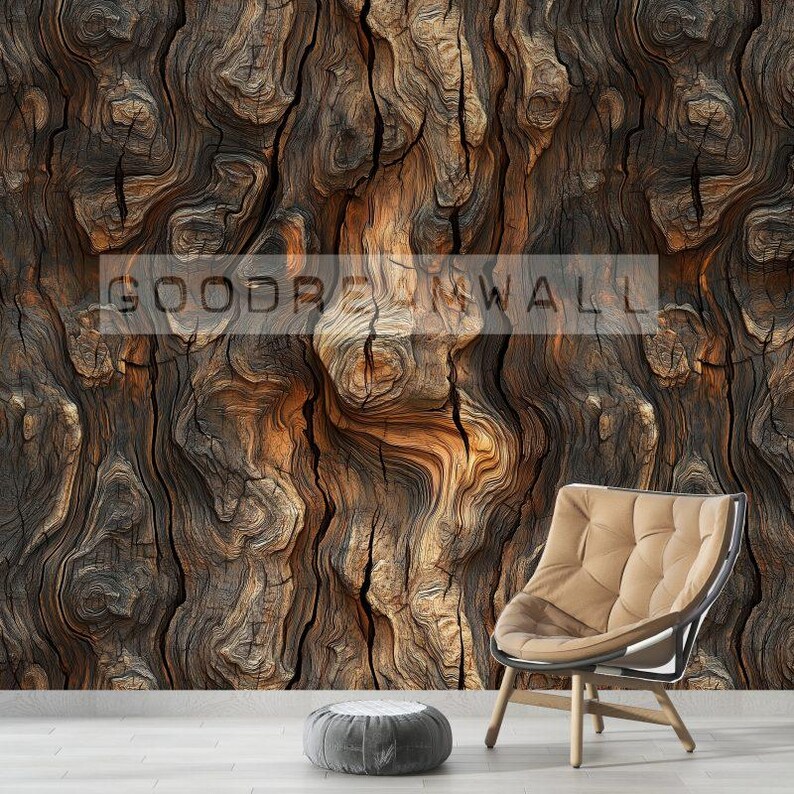 3D Wallpaper Intricate Wood Pattern, Rough Bark of Ancient Tree Trunk ...