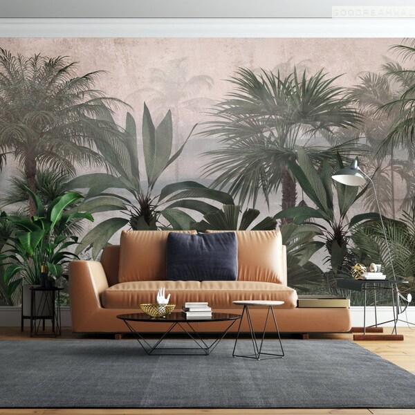 Gray Tropical Wallpaper - Etsy