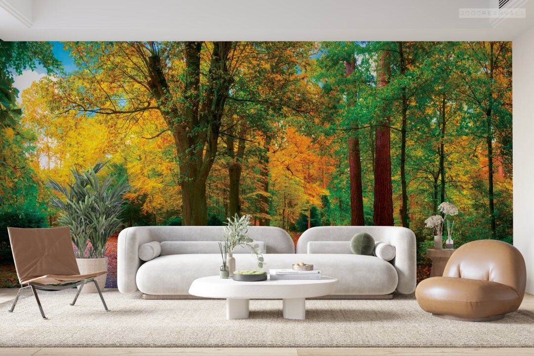 Autumn Forest Mural, Peel and Stick Wall Background - Etsy