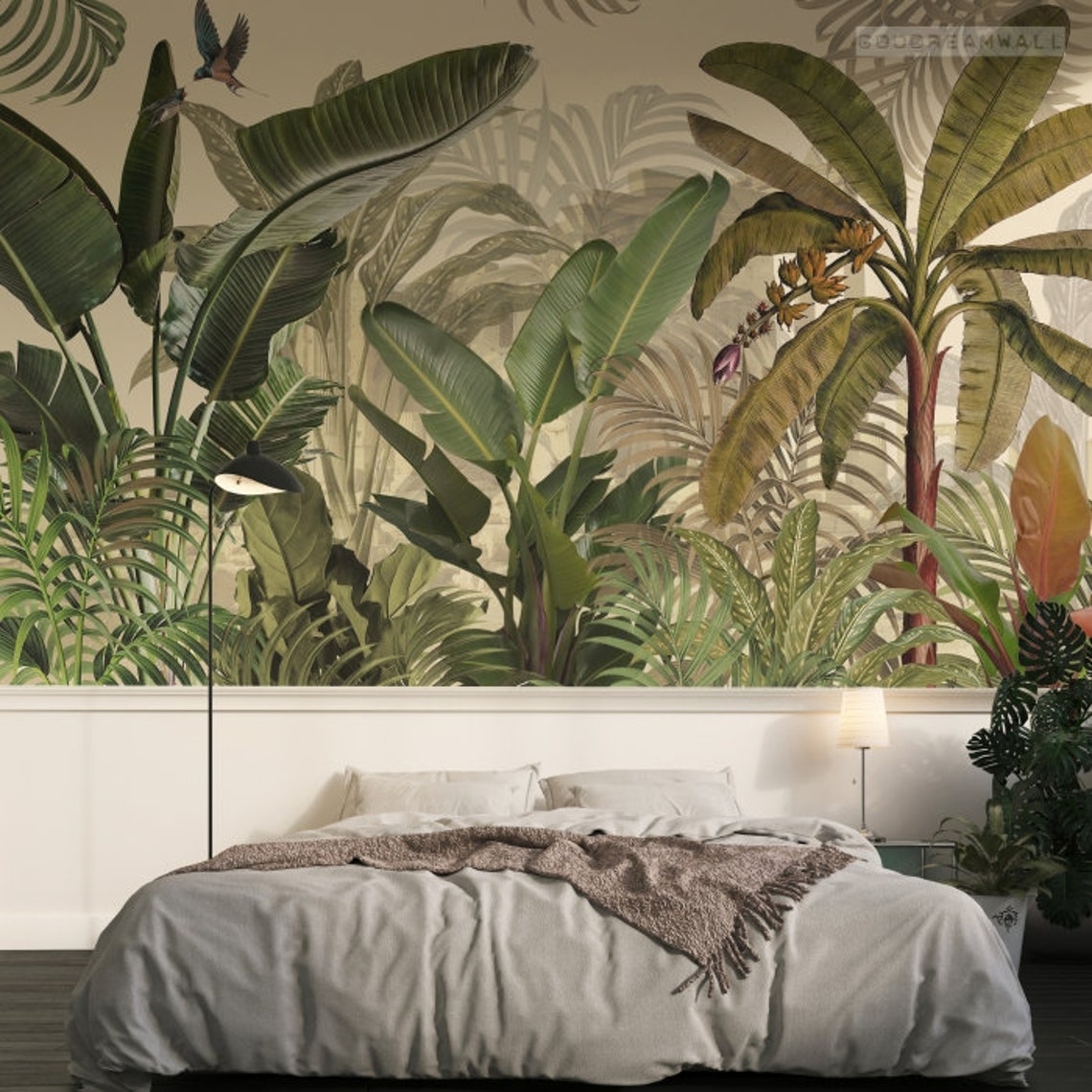 Mural of Banana Trees and Tropical Plants, Beautiful Tropical Garden - Etsy