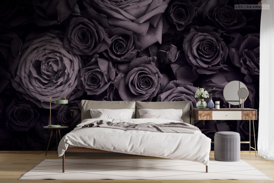 Dark Purple Rose Mural, Big Dark Rose Wallpaper - Etsy