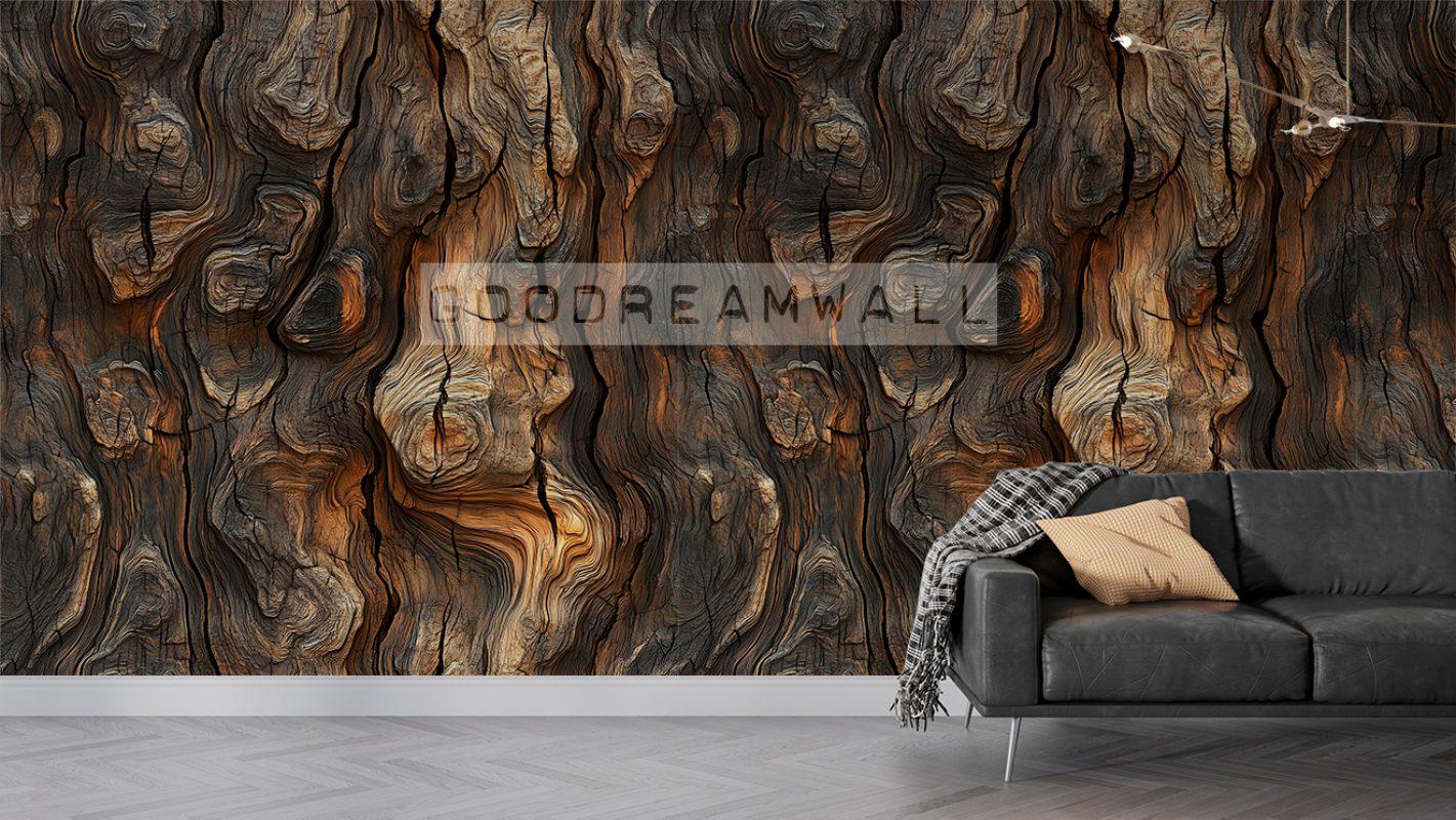 3D Wallpaper Intricate Wood Pattern, Rough Bark of Ancient Tree Trunk ...