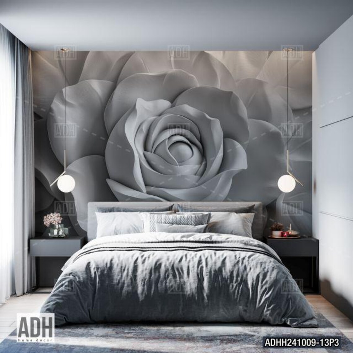 3D White Gypsum Flower Wallpaper, Rose, Wall Decor, Custom Size, Canvas ...