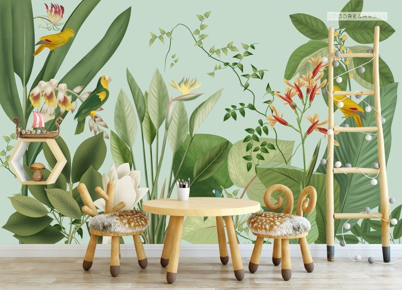 Tropical Leaves Wallpaper Tropical Mural Tropical | Etsy