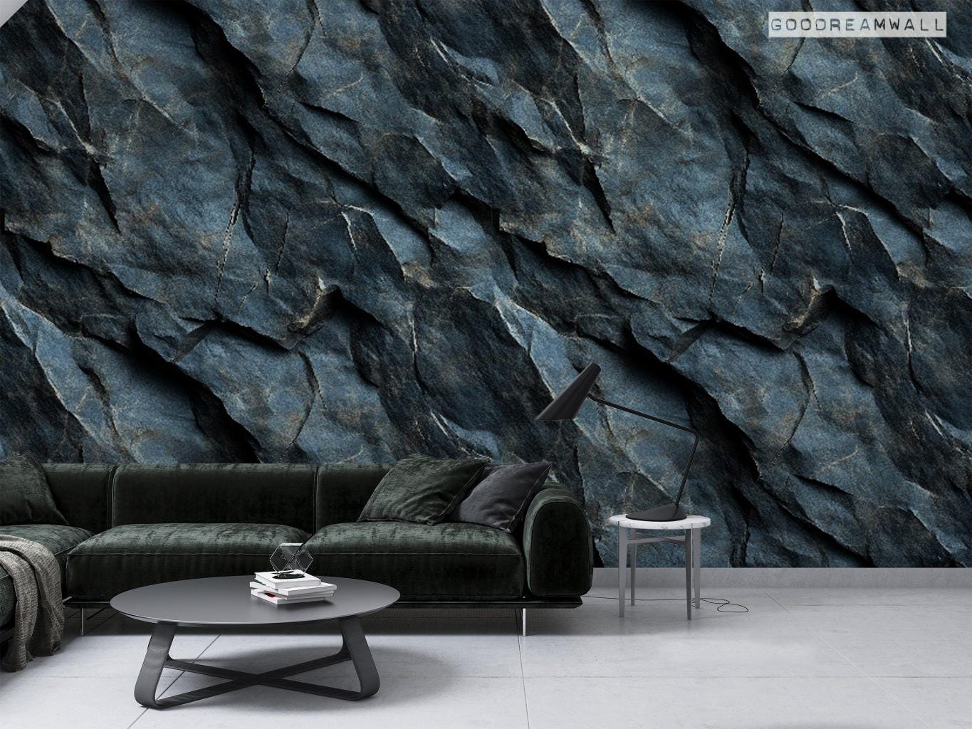 Dark Blue Grey Stone Texture Wallpaper - Etsy