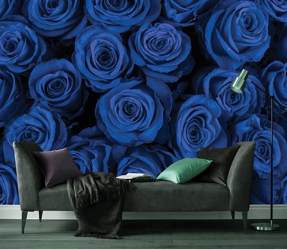 Blue Rose Flower Wallpaper Rose Wallpaper Blue Flower Wall | Etsy