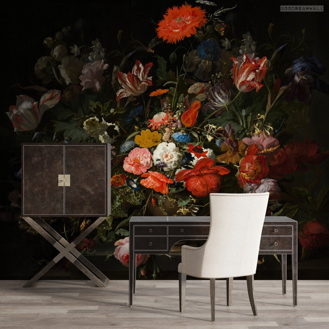 Classic Dark Flower Wall Paintings, Classic Murals. - Etsy