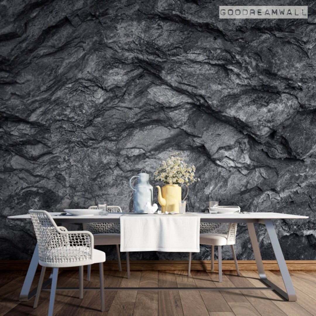 Dark Gray Cave Mountain Cliff Wall Mural, Mountain Rock Surface Texture ...