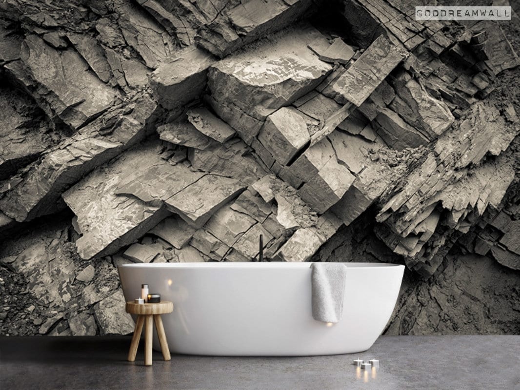 Majestic Rock Cliff Wallpaper, Rock Cave, Neutral Gray Stone, Gray ...