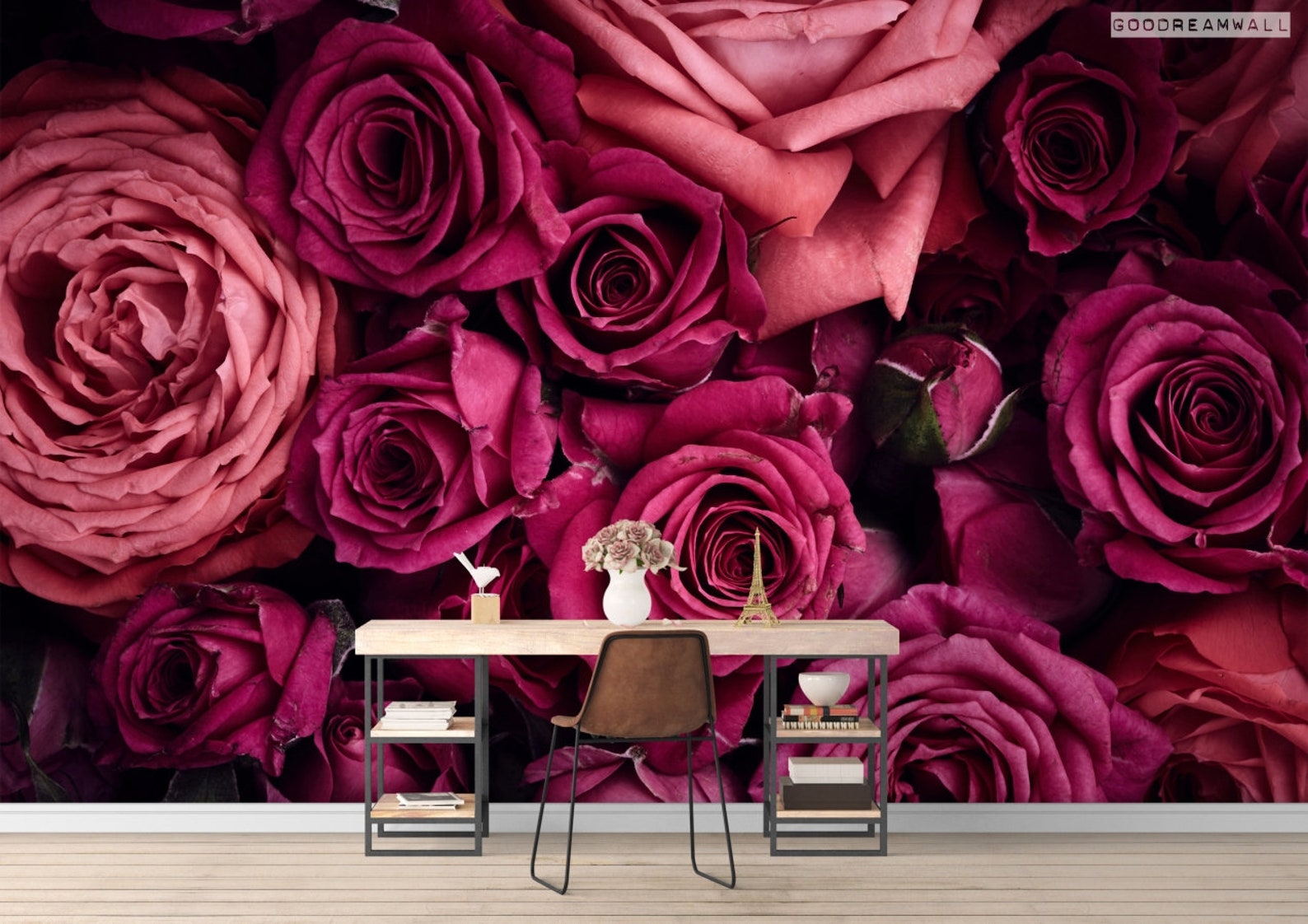 Rose Flower Wallpaper Red Flower Wall Custom Wallpaper - Etsy