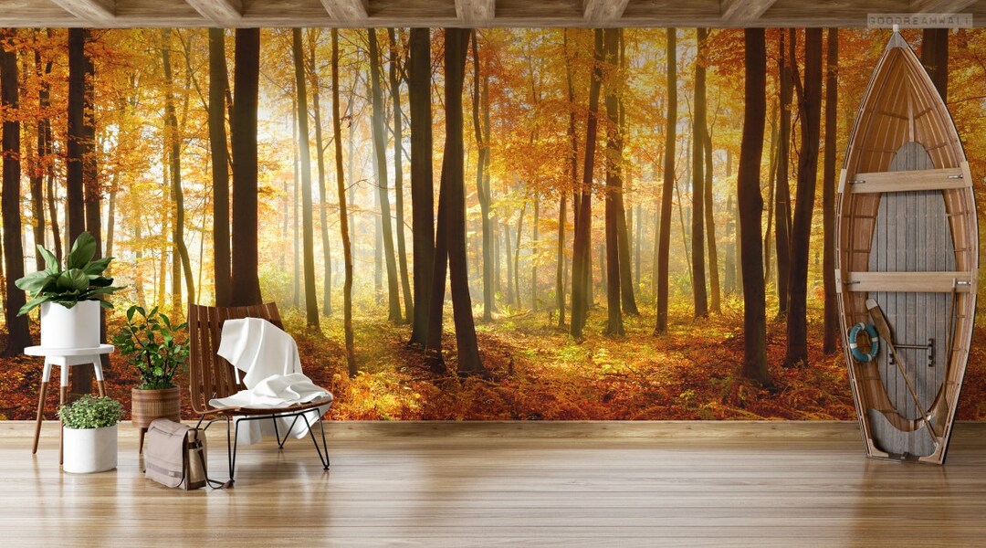 Golden Autumn Forest Wallpaper, Romantic Dreamy Landscape - Etsy