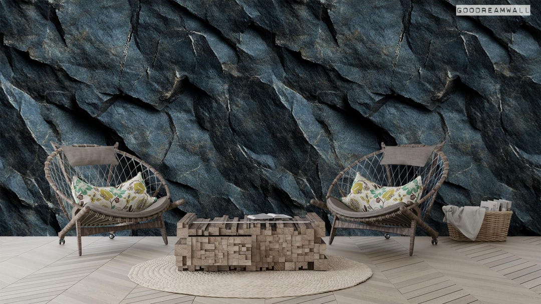 Dark Blue Grey Stone Texture Wallpaper - Etsy