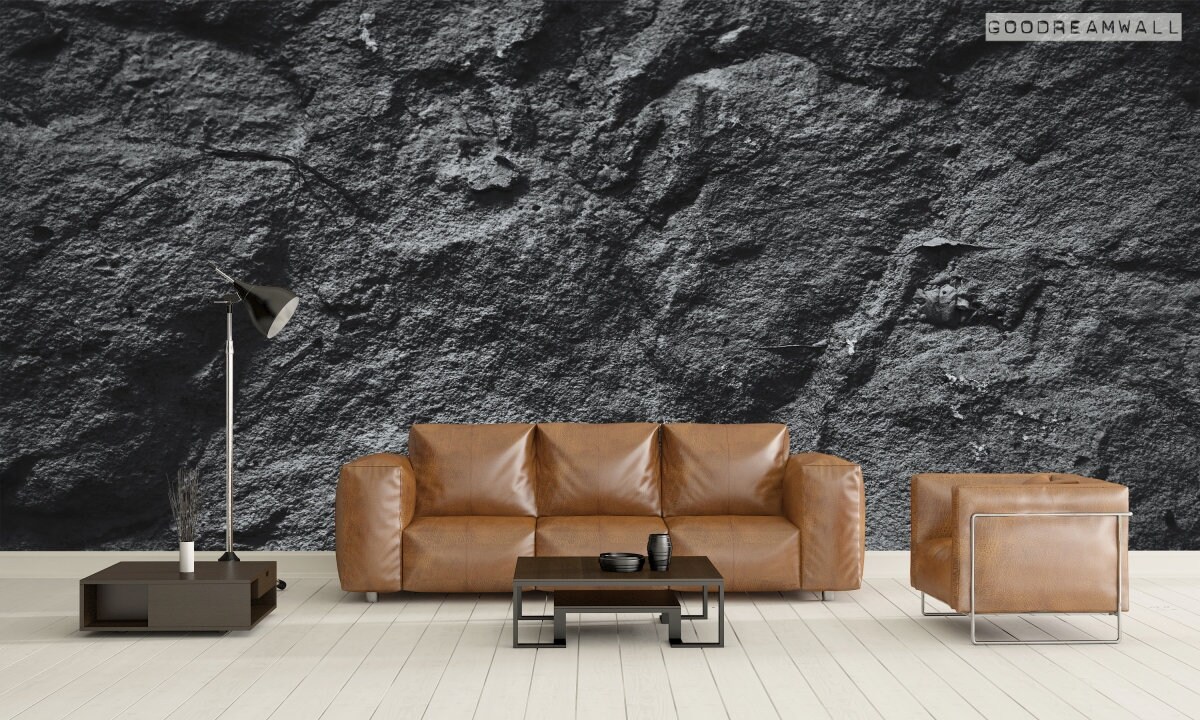 Dark Gray Stone Wall, Imitation Cave Stone Wallpaper, Customized Size ...