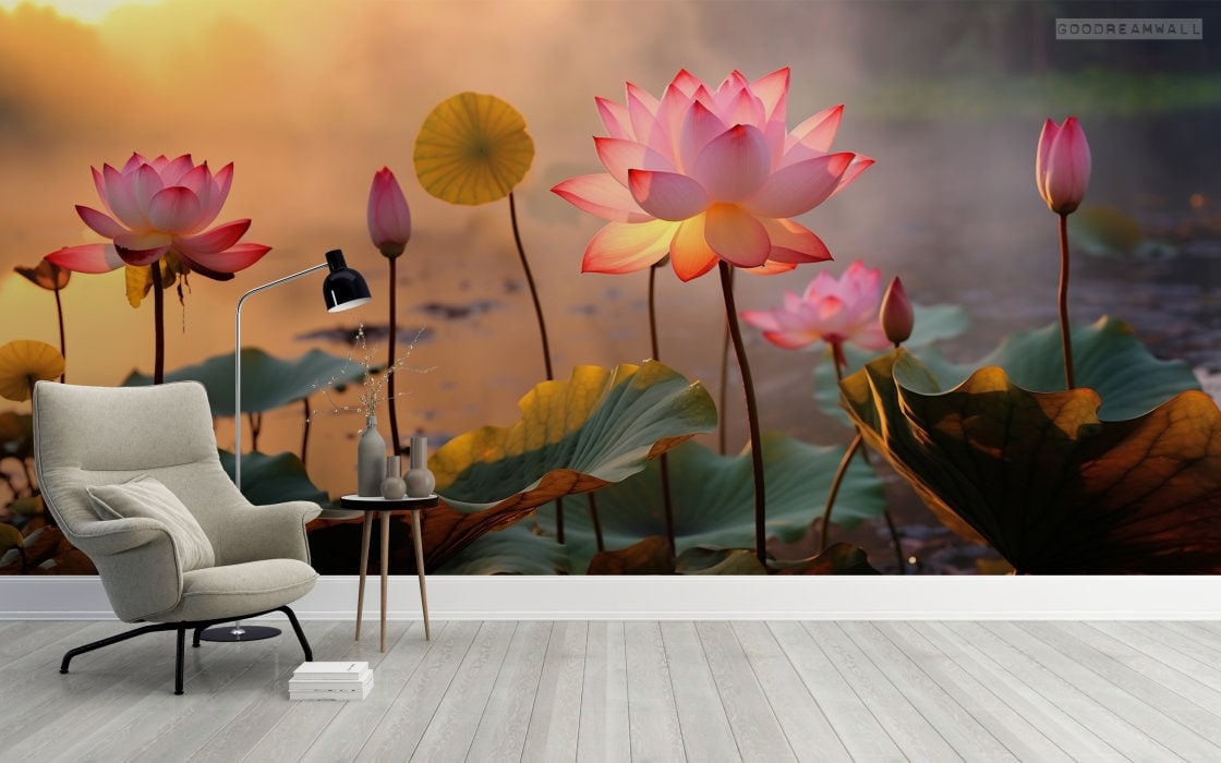 Lotus Wallpaper in the Middle of a Lake, Under the Morning Sunlight ...