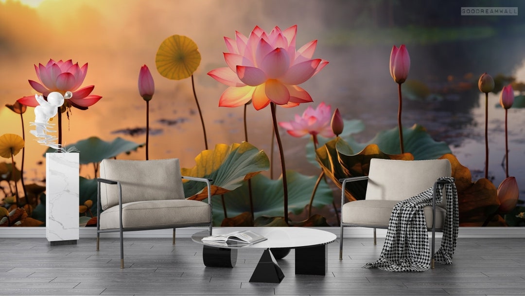 Lotus Wallpaper in the Middle of a Lake, Under the Morning Sunlight ...