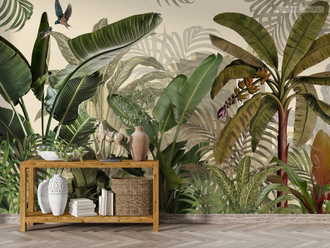 Mural of Banana Trees and Tropical Plants, Beautiful Tropical Garden - Etsy