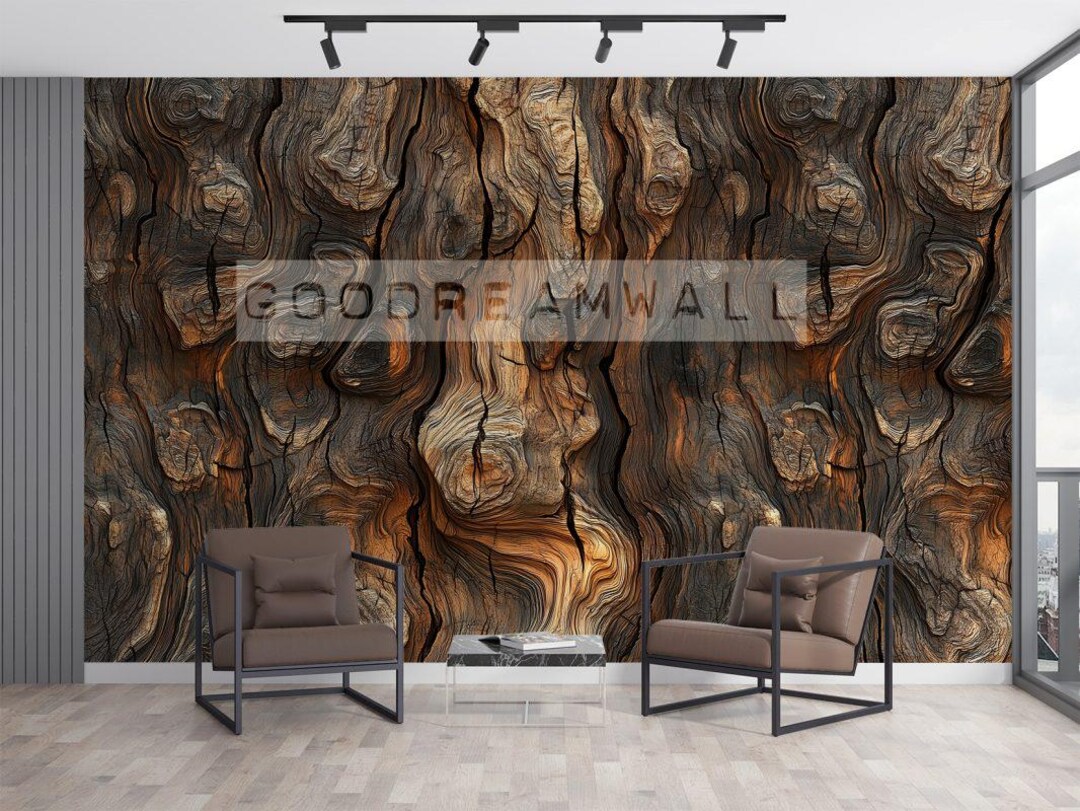 3D Wallpaper Intricate Wood Pattern, Rough Bark of Ancient Tree Trunk ...