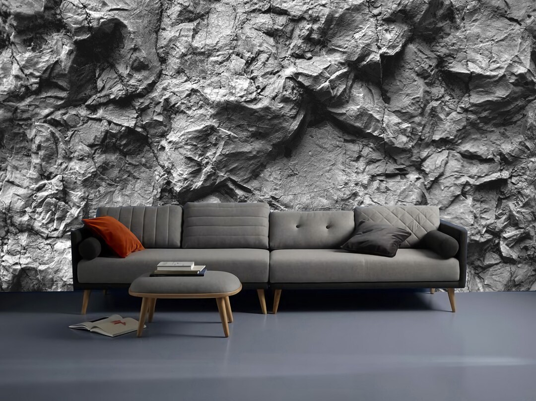 Silver Gray Cave Stone Wallpaper, Custom Size - Etsy
