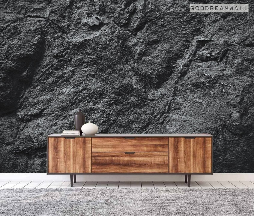 Dark Gray Stone Wall, Imitation Cave Stone Wallpaper, Customized Size ...