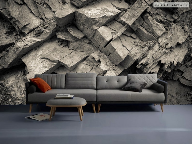 Majestic Rock Cliff Wallpaper, Rock Cave, Neutral Gray Stone, Gray ...
