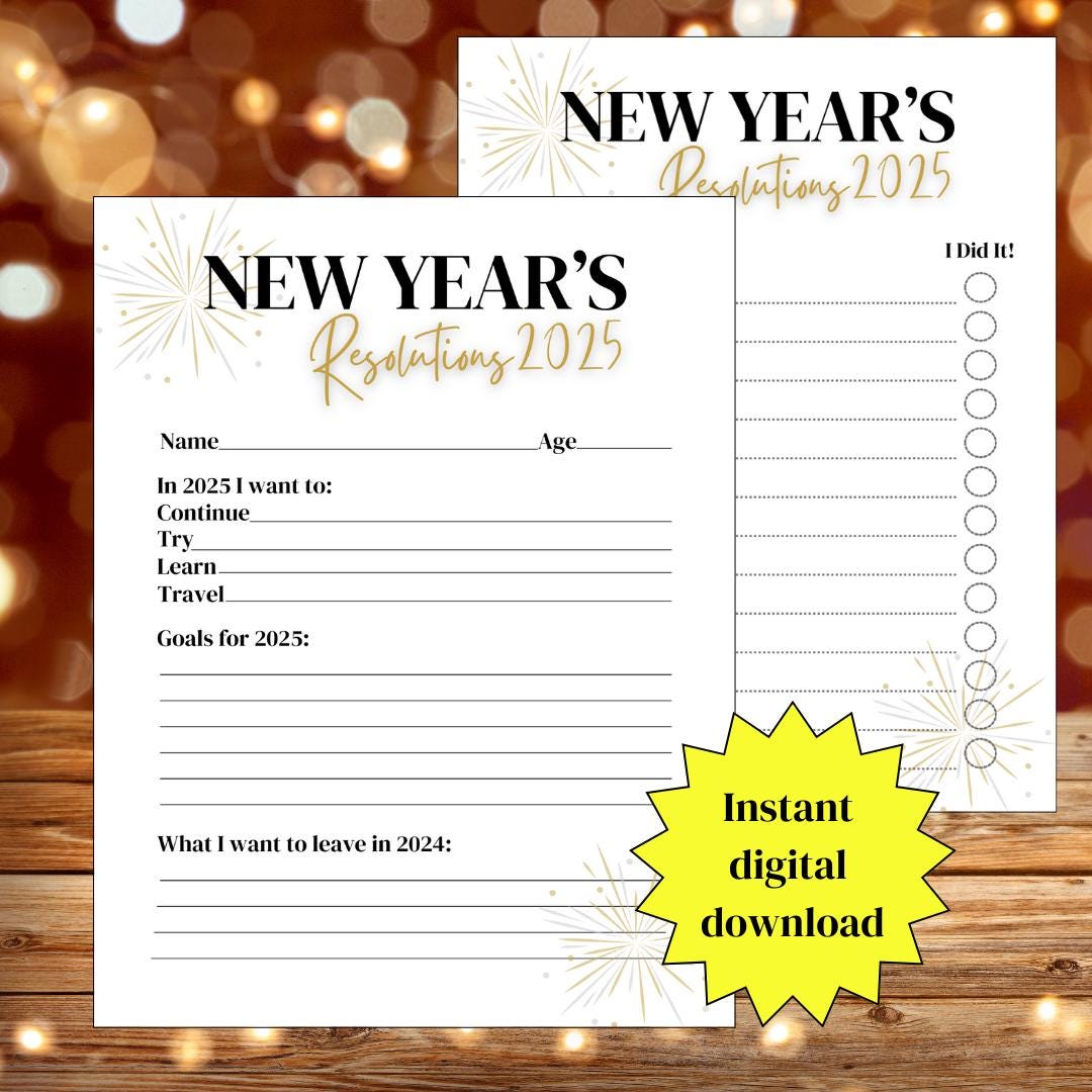 Printable New Year's Resolution // New Year's Resolution Checklist ...