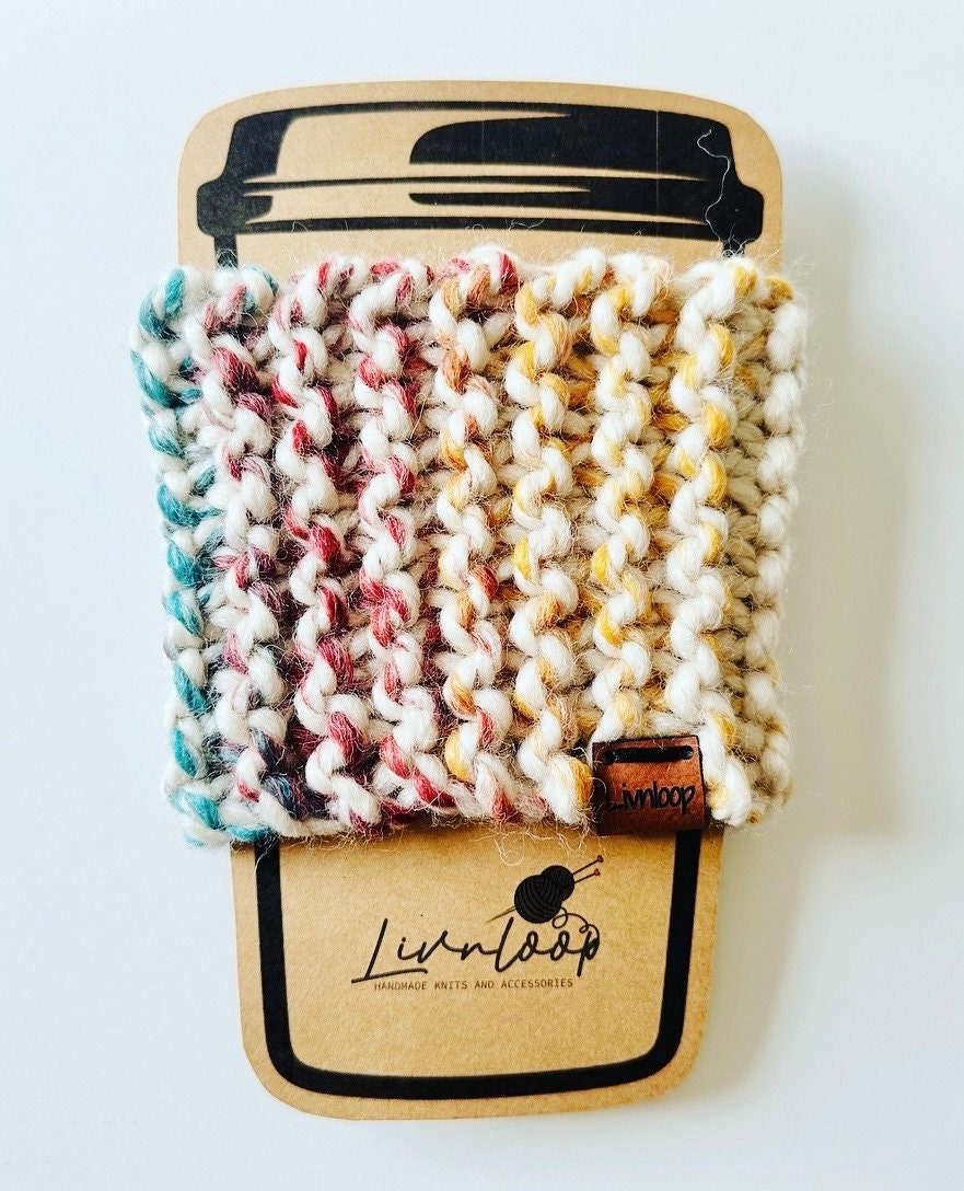 Handmade Knit Cup Sleeve Cozy | Reusable Coffee Cup Cozy | Cute Eco ...