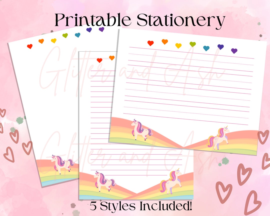 PRINTABLE Rainbow Unicorn Digital Printable Stationery Wide Ruled ...