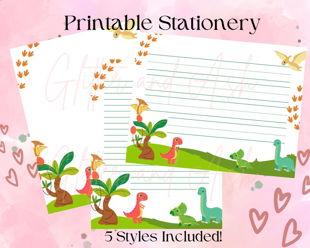 PRINTABLE Dinosaur Digital Printable Stationery Wide Ruled, Handwriting ...