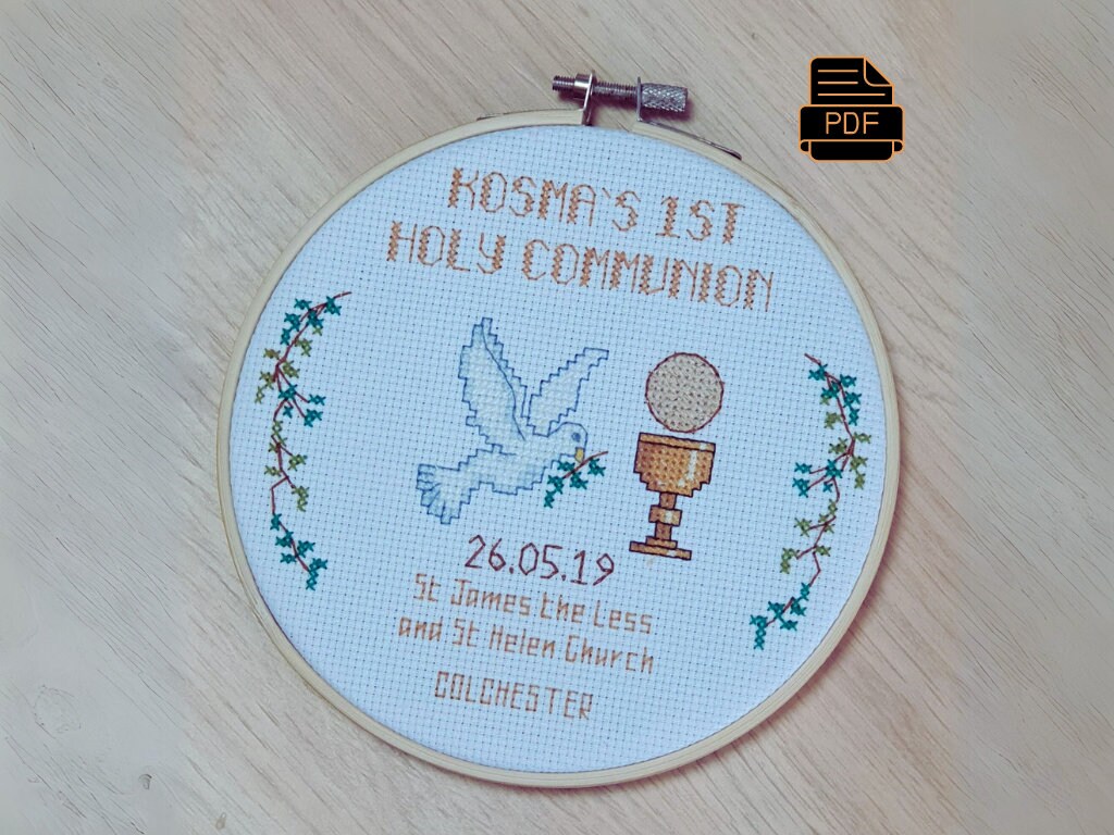 Personalised First Holy Communion Cross Stitch Pattern DIY Commemorative Hoop Digital PDF ...