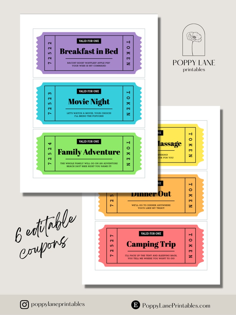 Printable Coupon Template Bundle Editable Birthday Coupons - Etsy