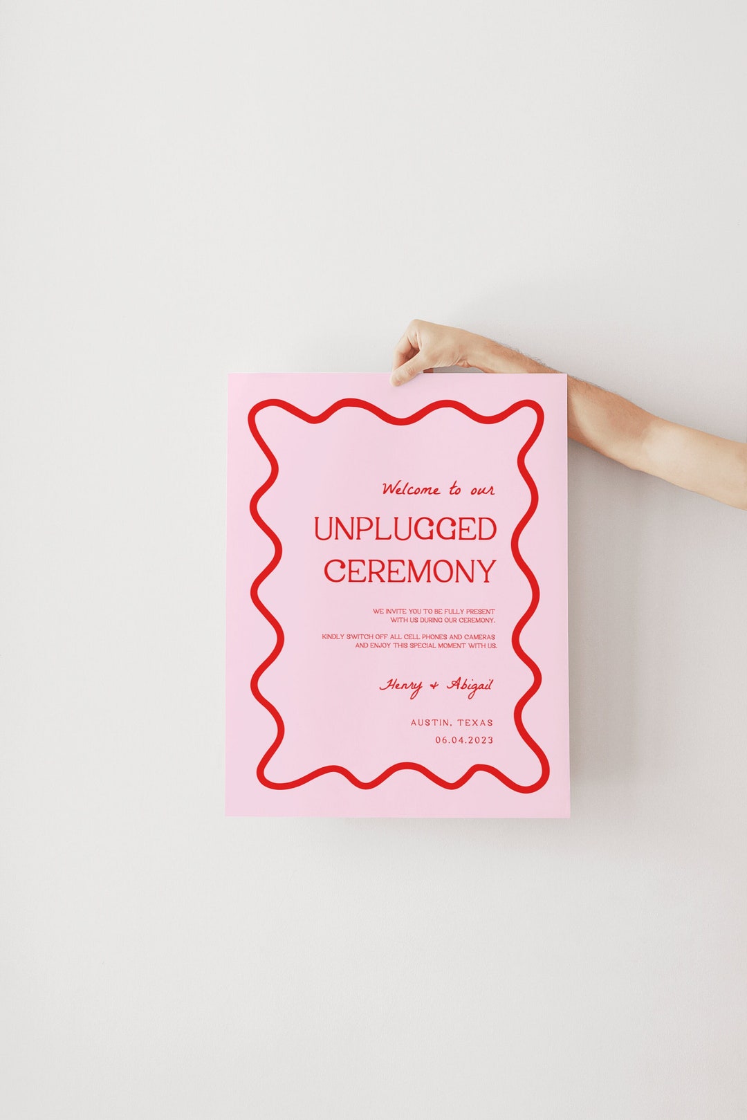 Pink and Red Squiggle Unplugged Ceremony Sign Template - Etsy