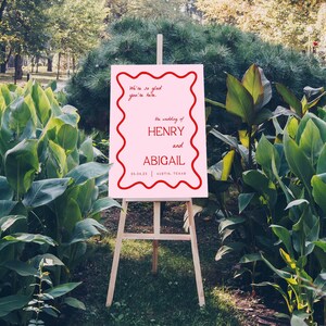 Pink and Red Squiggle Wedding Welcome Sign Template | Editable Welcome ...
