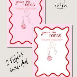 Guess the Dress Bridal Shower Game | Pink and Red Bridal Shower, Bridal ...