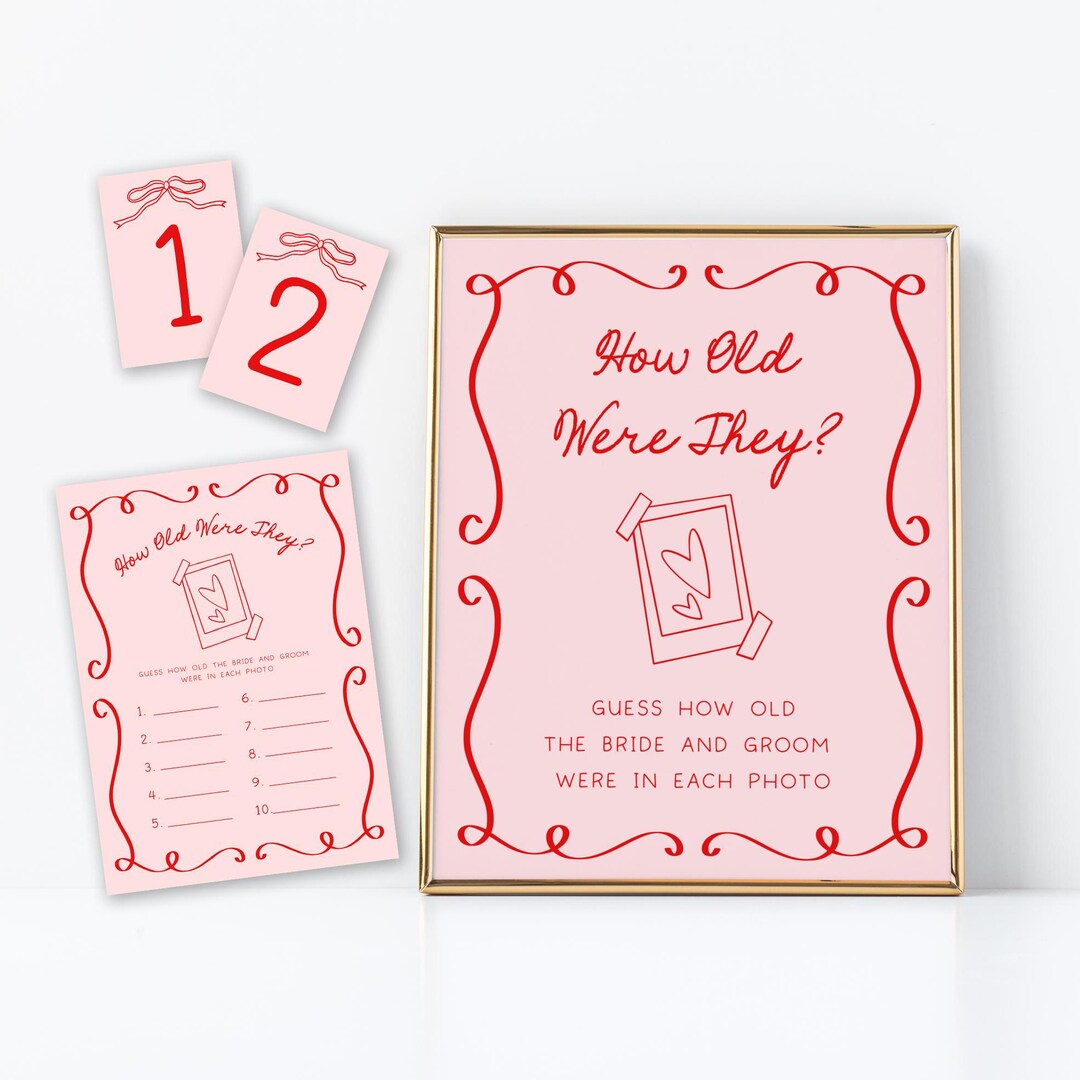 How Old Were the Bride and Groom Game | Hand Drawn Bridal Shower Game ...