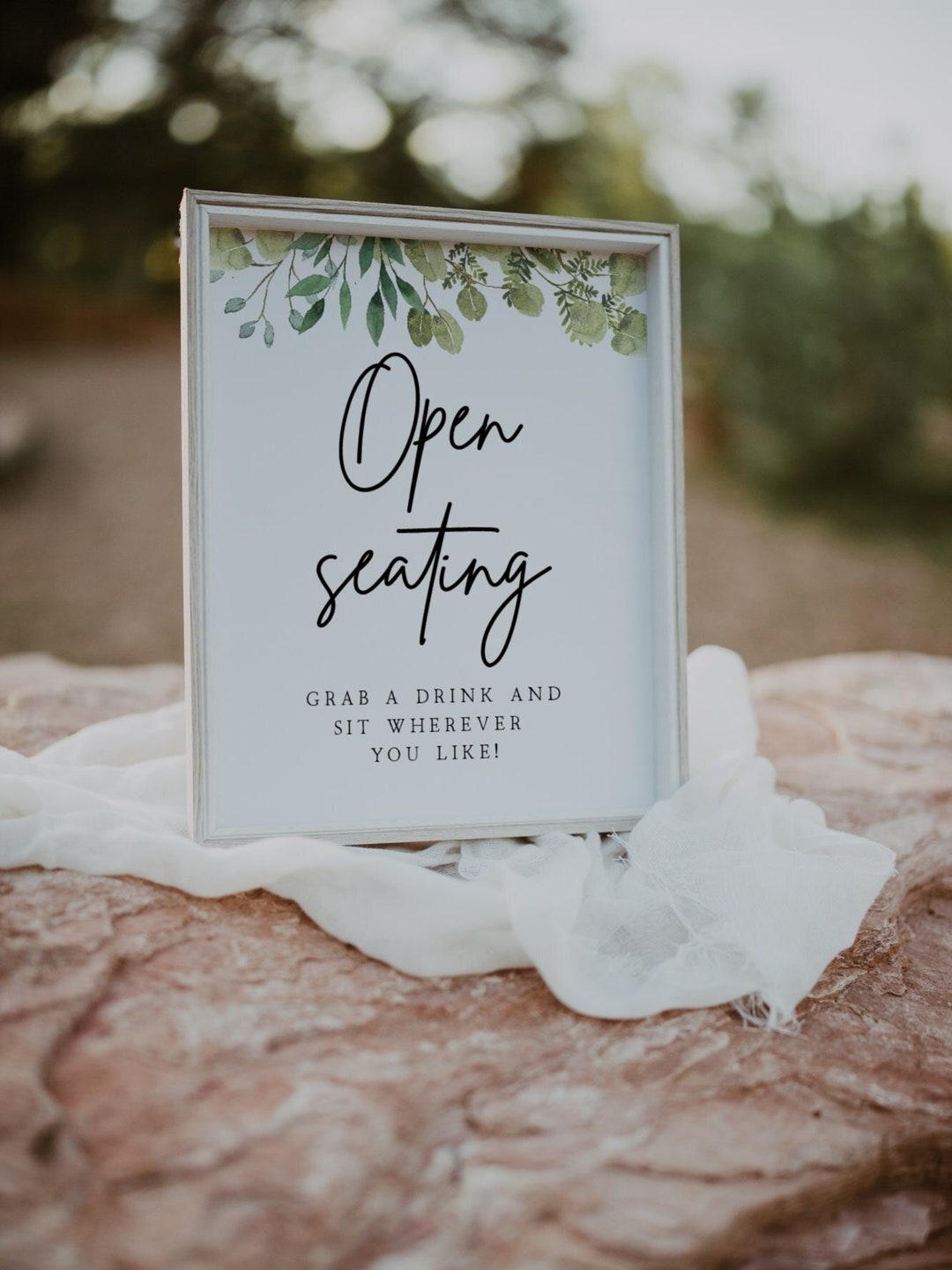 Open Seating Sign | Greenery, No Assigned Seating Sign, Wedding Open ...