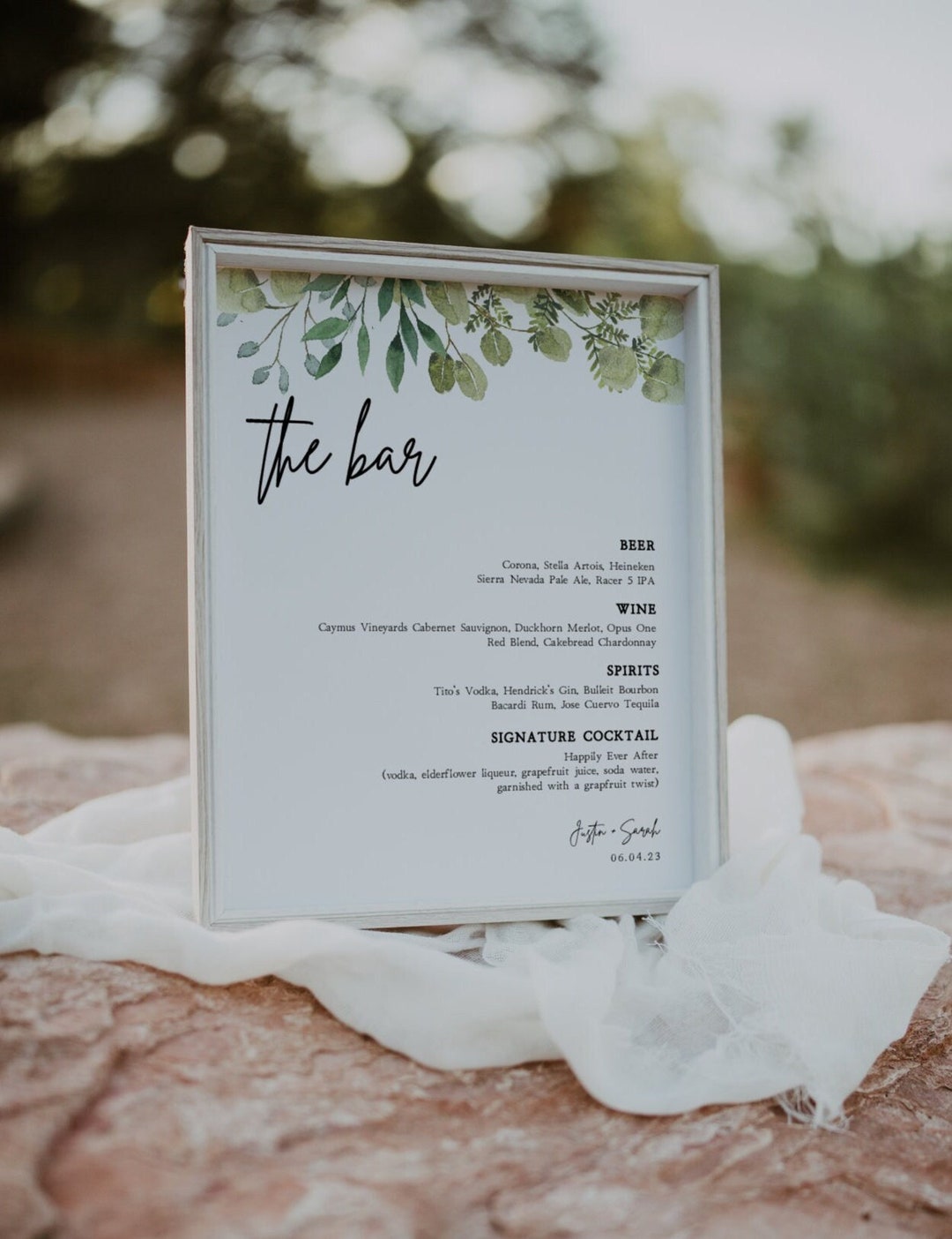 The Bar Sign | Greenery, Bar Menu, Editable Bar Menu, Printable Bar ...