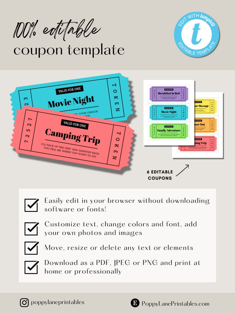 Printable Coupon Template Bundle Editable Birthday Coupons - Etsy