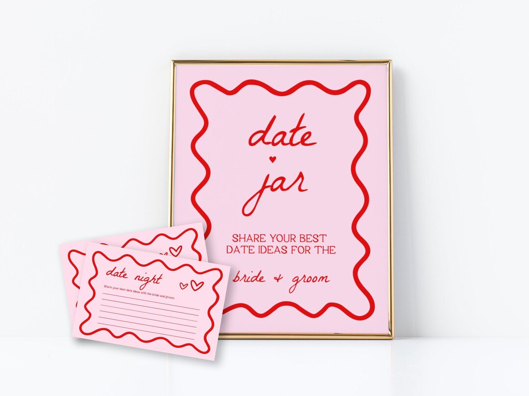 Pink and Red Date Jar Sign and Cards | Date Night Card Template, Date ...