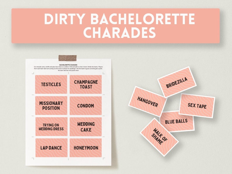 Dirty Bachelorette Charades | WAVES, Bachelorette Party Games, Hen ...