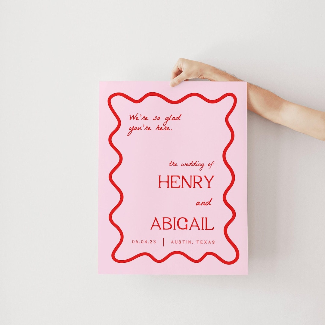 Pink and Red Squiggle Wedding Welcome Sign Template | Editable Welcome ...