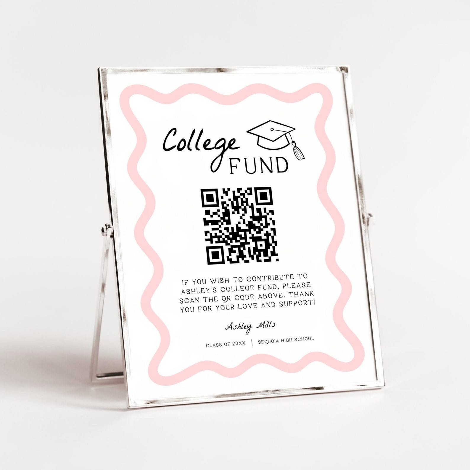 College Fund QR Code Sign | Graduation Party Signs, QR Sign, Custom ...