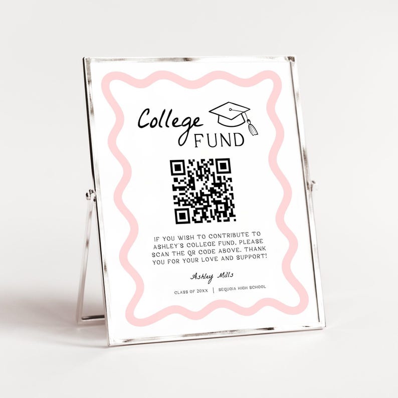 College Fund QR Code Sign | Graduation Party Signs, QR Sign, Custom ...
