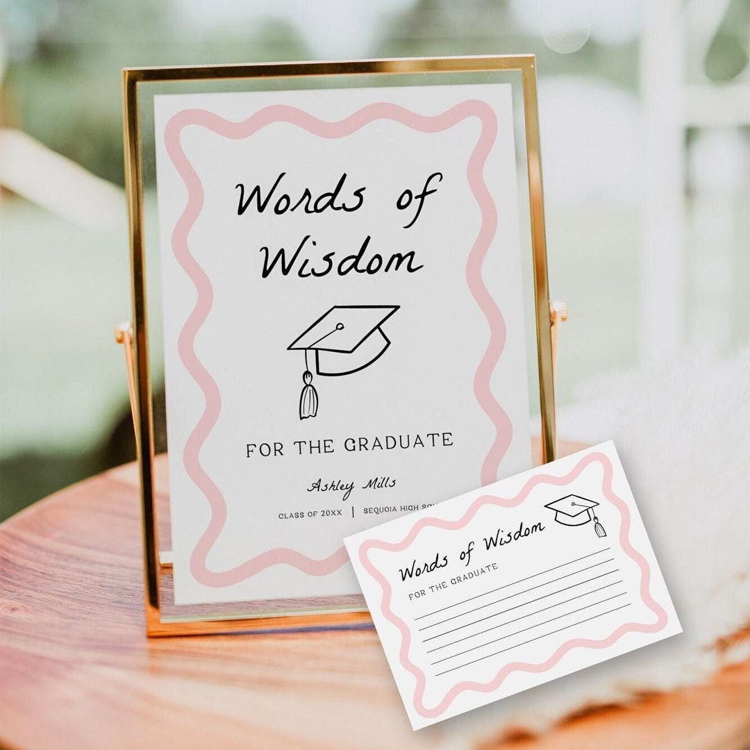 Graduation Words of Wisdom Sign and Card Template | Graduation Party ...