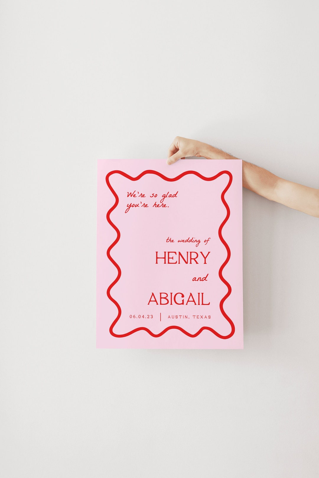 Pink and Red Squiggle Wedding Welcome Sign Template Editable Welcome ...