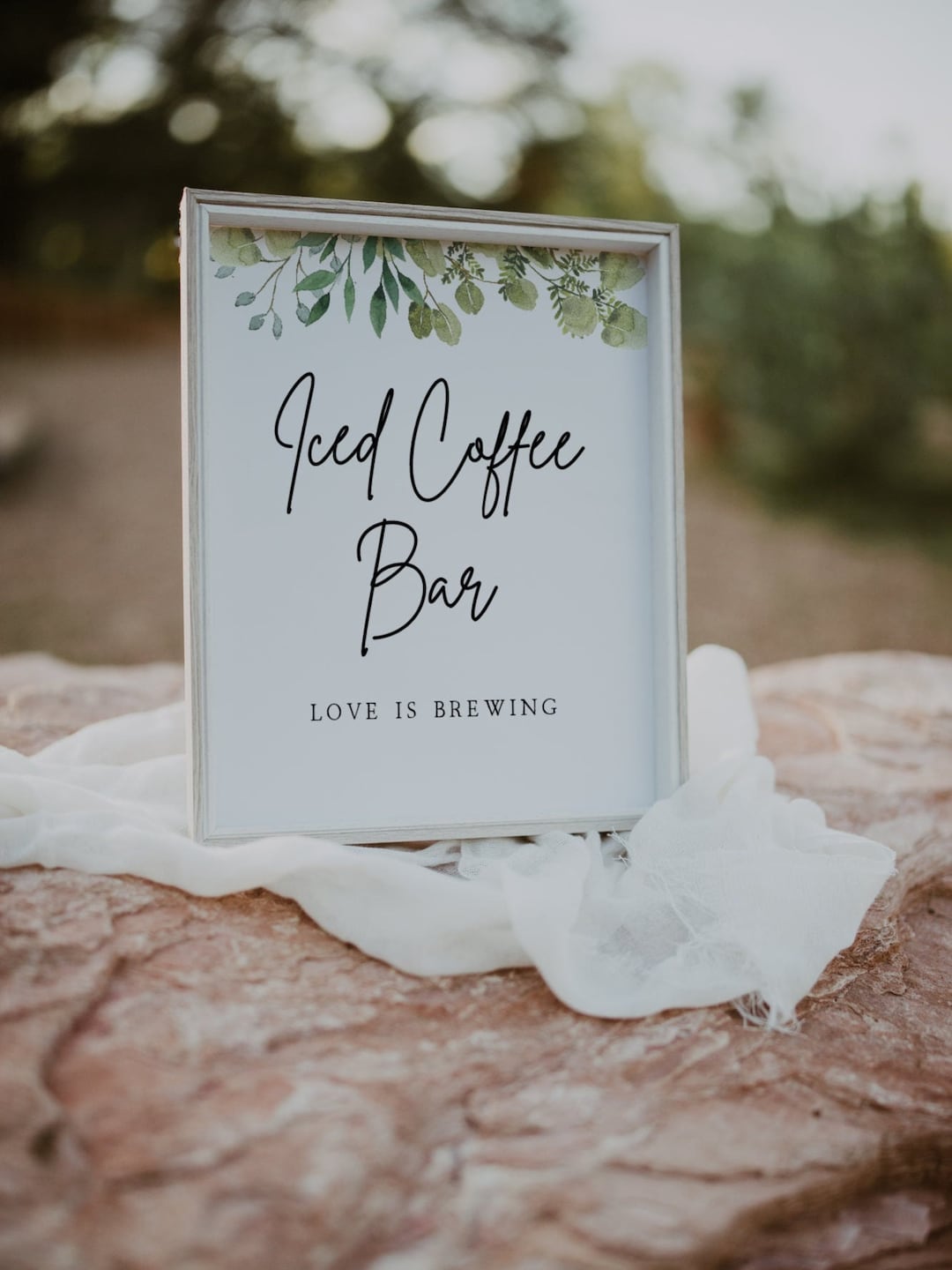 Iced Coffee Bar Sign | Greenery, Coffee Table Sign, Brewed With Love ...