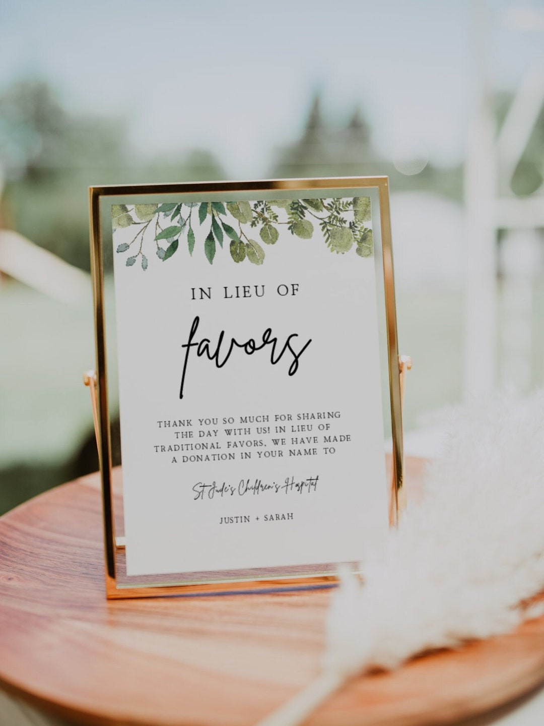 In Lieu of Favors Sign | Greenery, Charity Donation Sign, Wedding ...